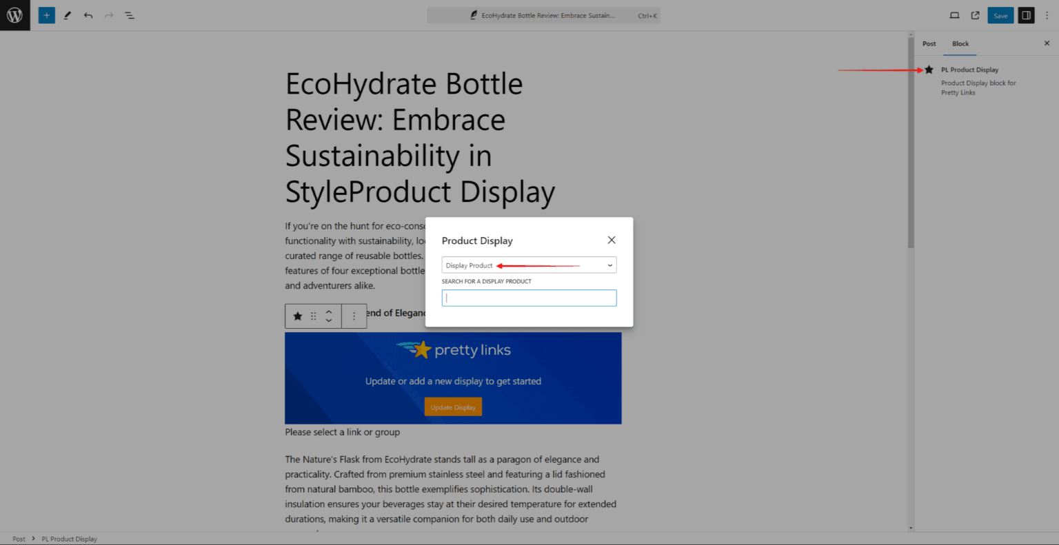 Pretty Links Product Displays